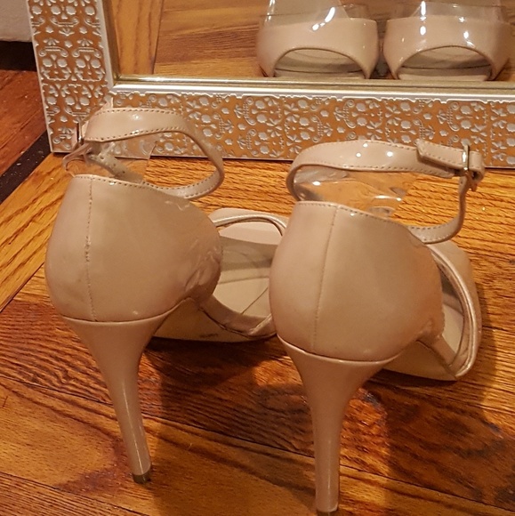 Saks Fifth Avenue | Shoes | Saks Fifth Avenue Nude Patent Pumps Open Toe | Poshmark